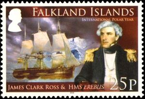 Stamp: James Clark Ross and HMS Erebus, 1839-41 (Falkland Islands(International Polar Year ...